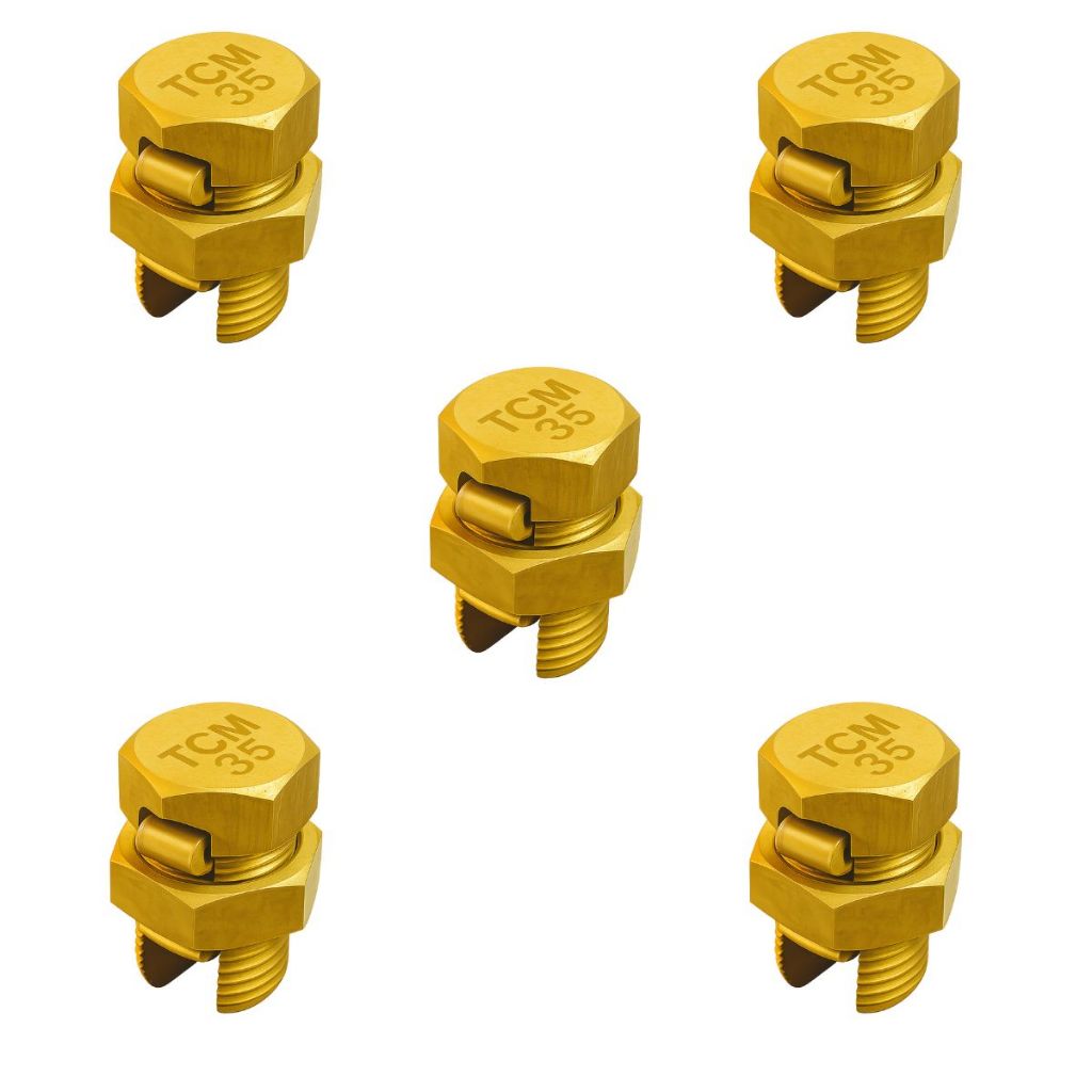 5 Conector Split Bolt 35mm Latão Sistemas Aterramento Emendas Elétricas Parafuso Fendido Aperto ...