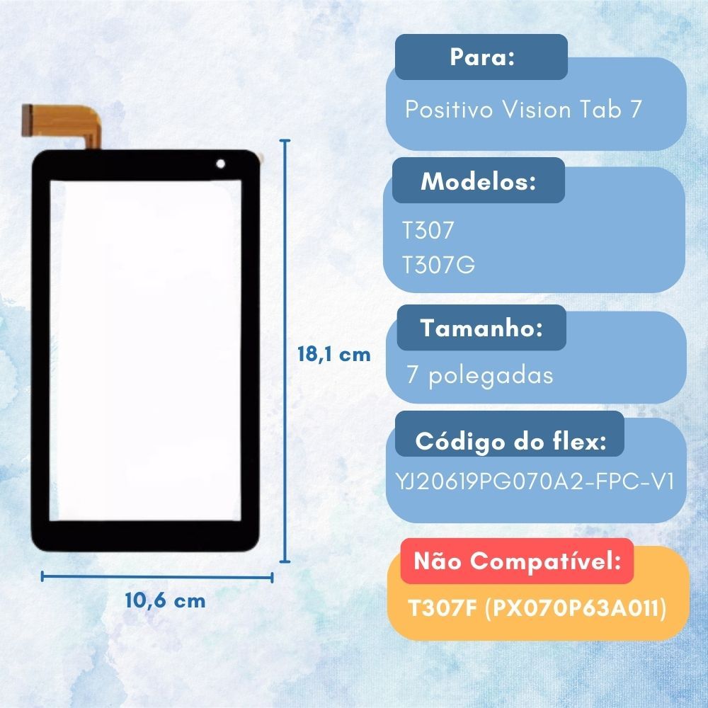 Touch Tela de Toque vidro Positivo Vision Tab 7 T307 T307g Preto Flex ...