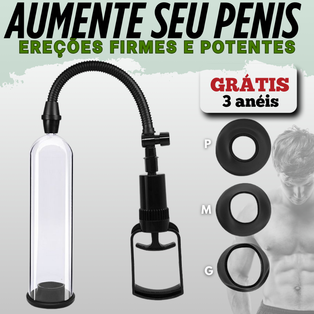 Bomba Peniana Manual Masculina Aumenta e Engrossa Pênis Pinto com 3 anéis P M G Pump Alongador ...