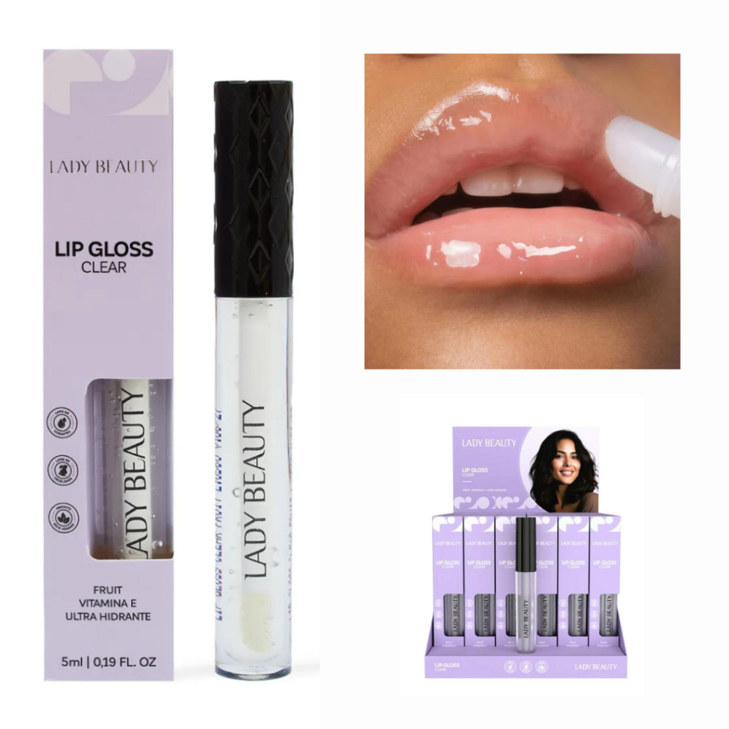 Lip Gloss Transparente Lady Beauty Clear – Brilho Natural, Volume e ...
