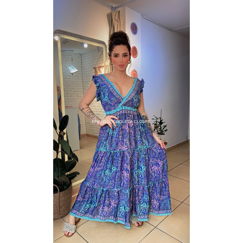 Vestido Indiano Emily Longo | Shopee Brasil