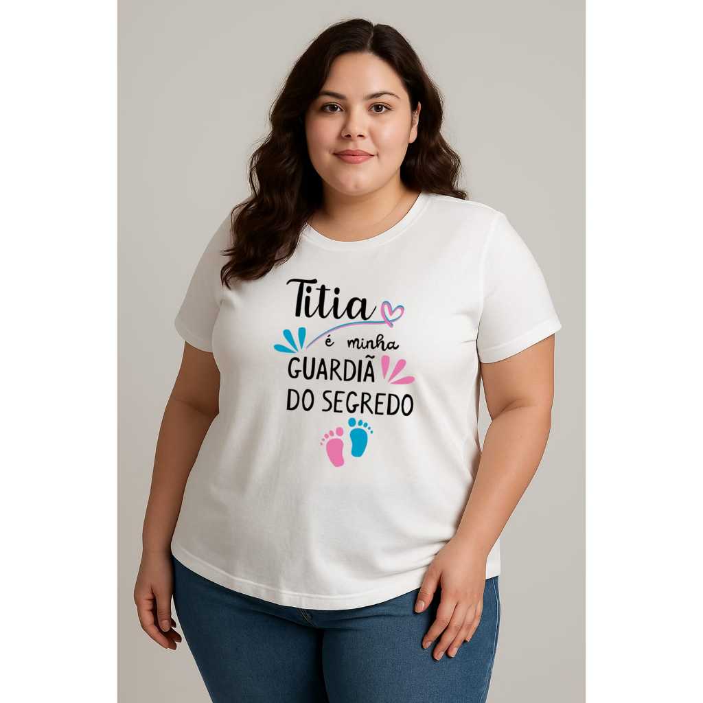 Camiseta Guardiã do segredo Plus Size Titia/Prima/Madrinha/padrinho ...