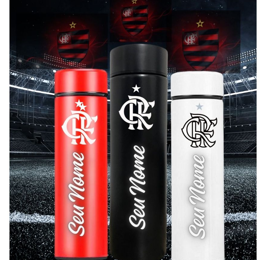 Garrafa Led Inteligente 500ML Mengão com Seu Nome + CRF Frente e Verso ...