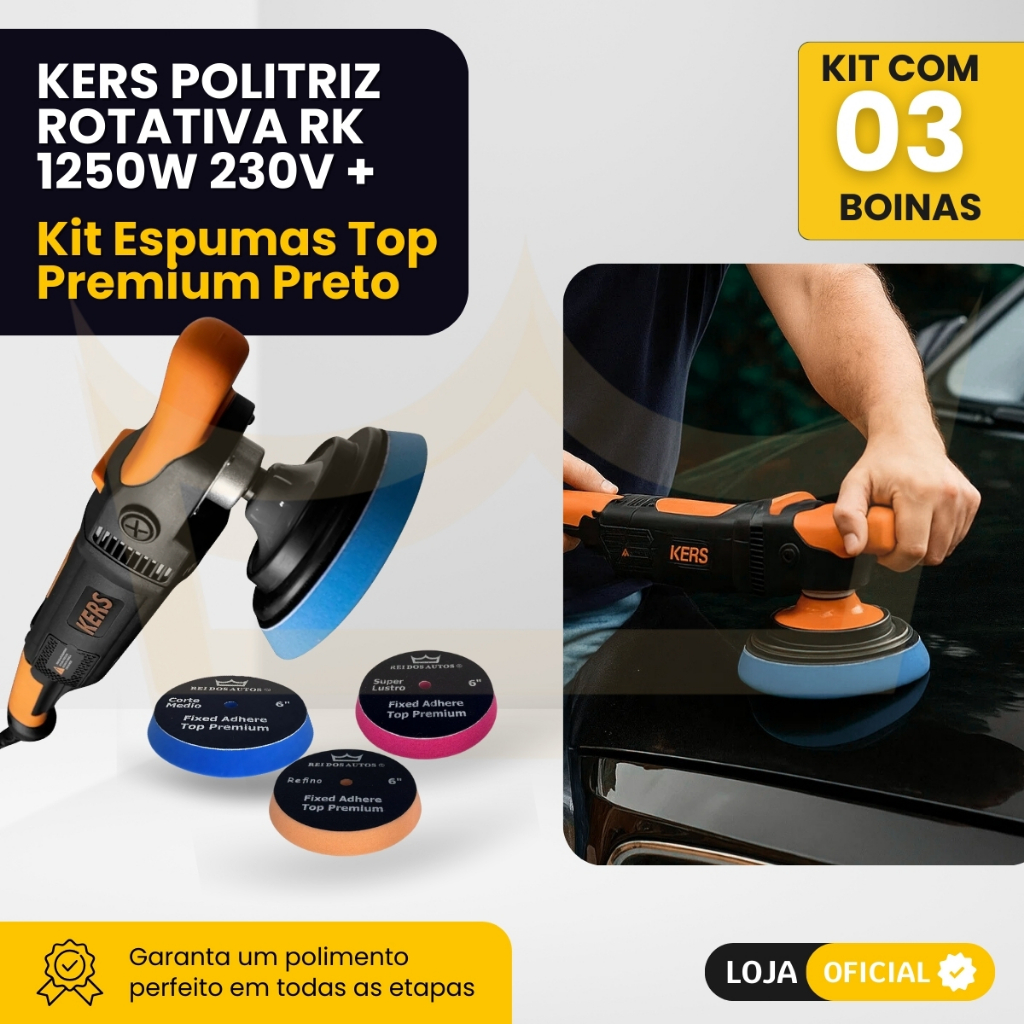 Politriz Automotiva Rotativa Rk Kers 1250W + Suporte 5” + Kit boinas ...