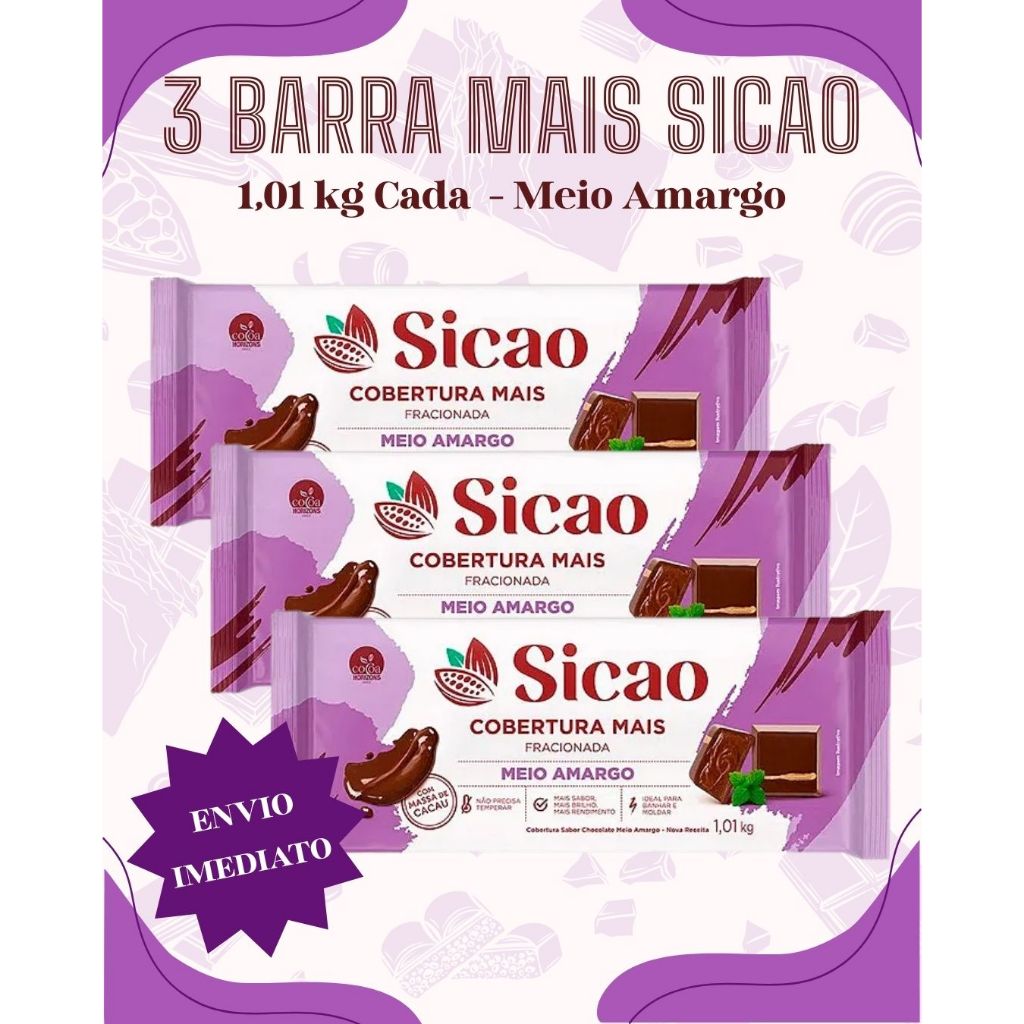 Kit 3 Unidades Cobertura Mais Sabor Chocolate Meio Amargo Barra ...