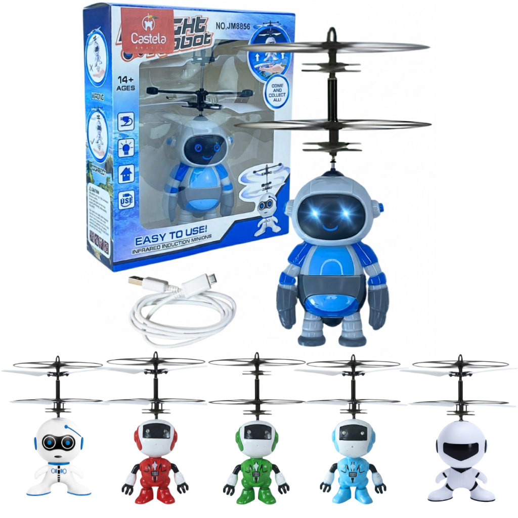 Brinquedo Robozinho Drone Voador com Sensor De Mão + Luz de Led Robô Voa de Verdade - Castela ...