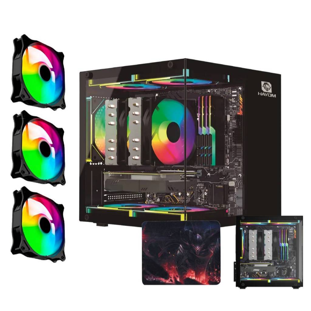 Gabinete Cpu Gamer Com Fans RBG LED inclusas Vidro Tem. Frontal e ...