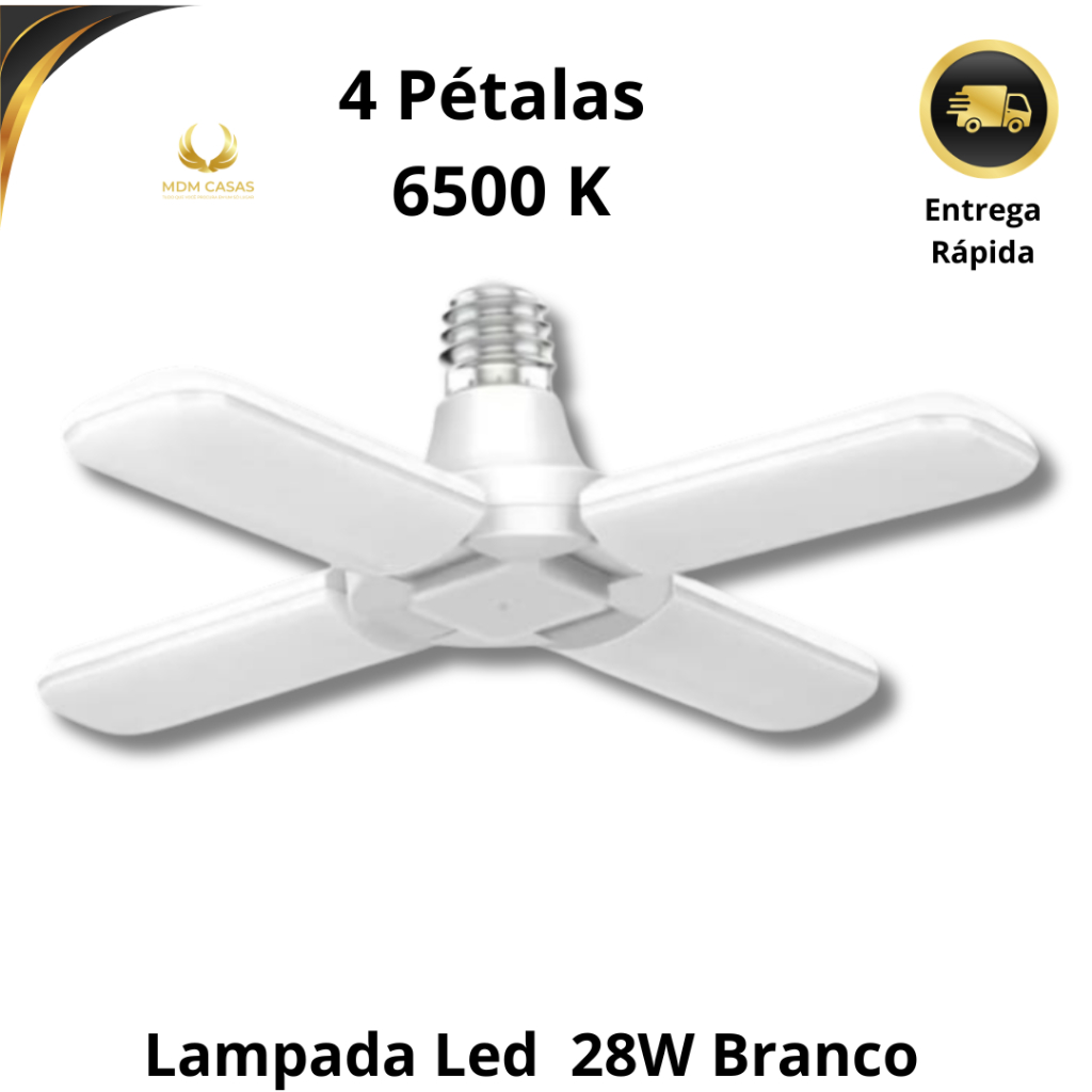 Lâmpada LED 28W Branca Dobrável 4 Pétala Bivolt Iluminação Forte para ...