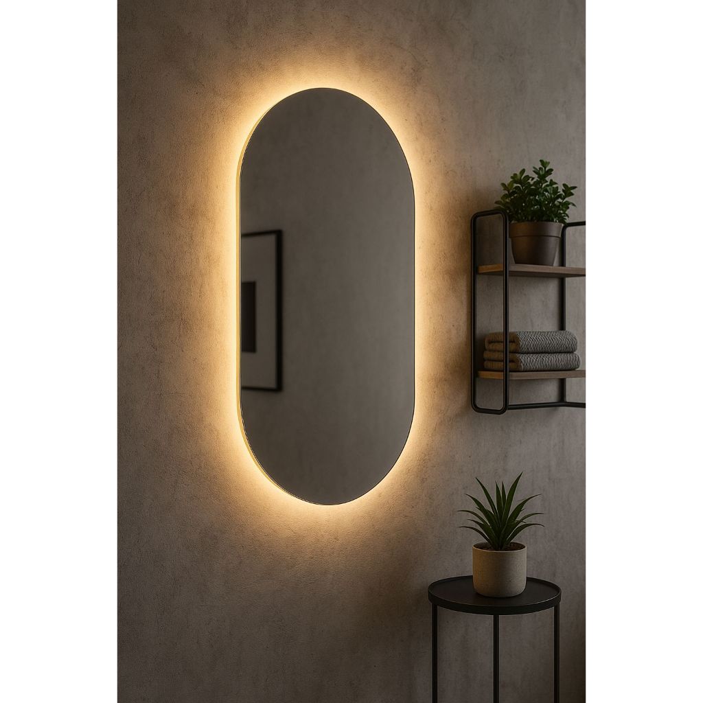 Espelho de Parede Grande Oval Com Led Quente e Frio - Banheiro Sala ...
