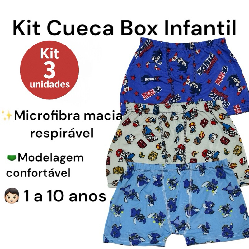 Kit 3 Cueca Boxer Box Infantil De Criança | Cuecas Infantil Menino ...