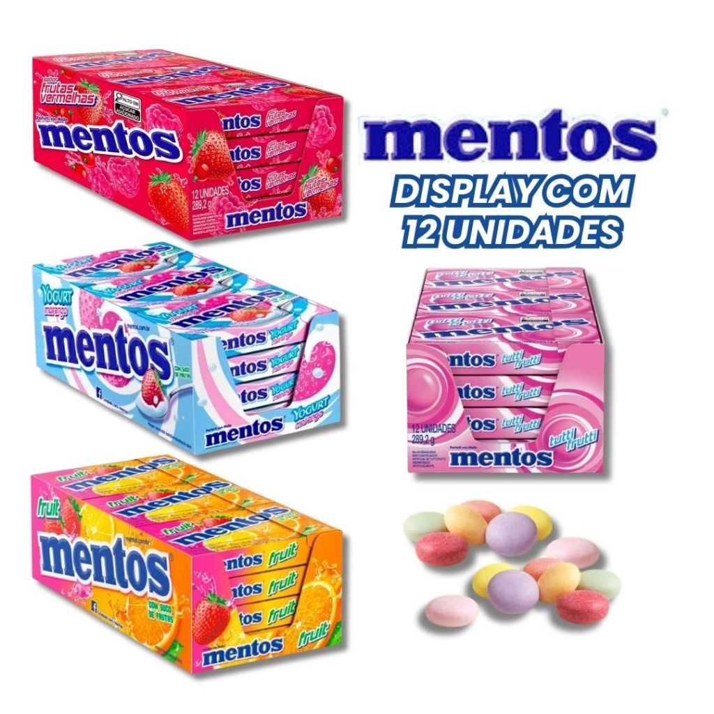 Bala Mentos Box com 12 unidades de 24g Frutas Vermelhas, Iogurte ...