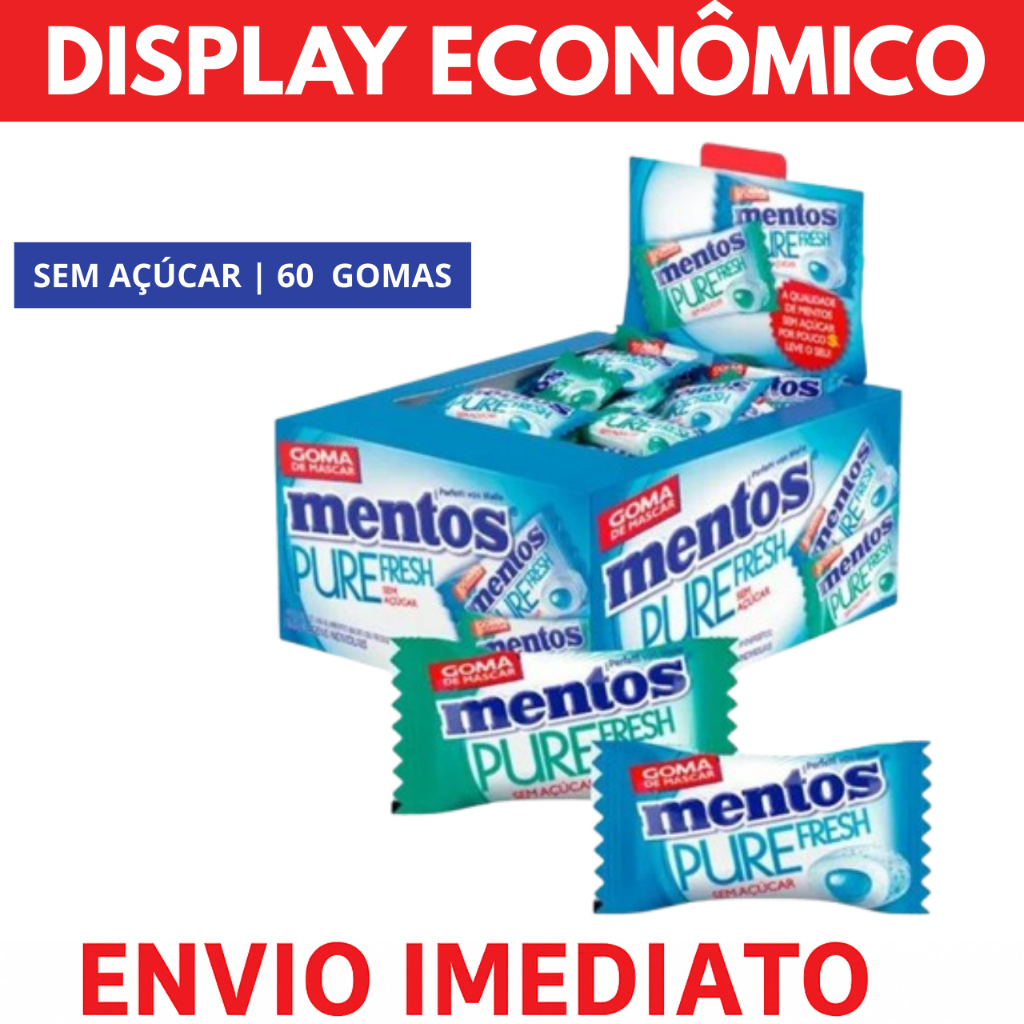 Chiclete Mentos Pure Fresh Display 60 Gomas Sem Açúcar | Envio Imediato ...