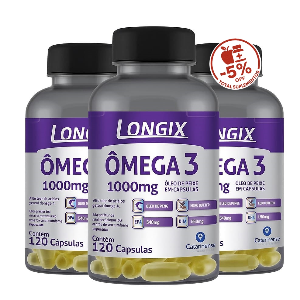 Kit 3 Longix Omega 3 1000mg C/120 Cápsulas cada | Shopee Brasil