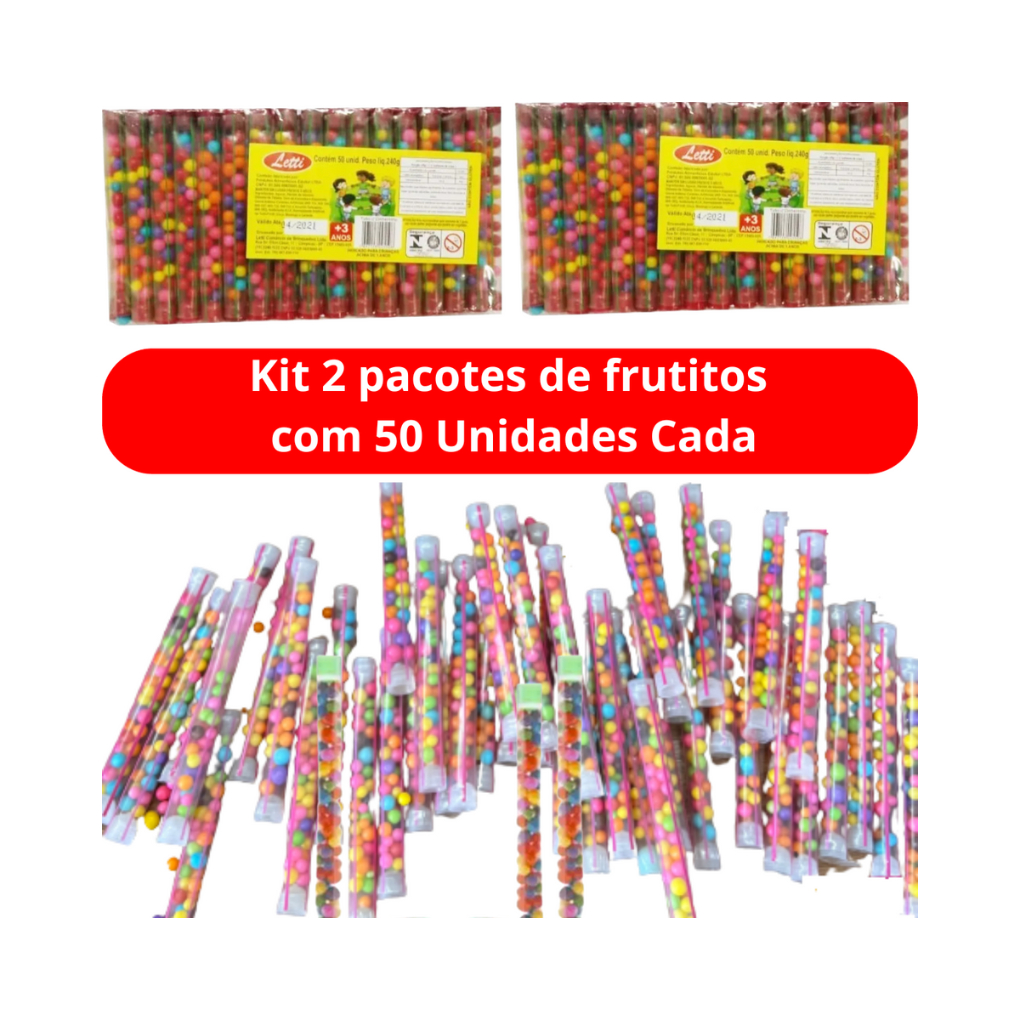 Pct 100 Tubetes Frutitos Balinhas Doces - Lembrancinhas Festa ...