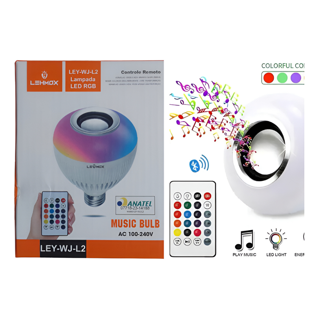 Lâmpada Musical LED Bluetooth Colorida – Luz e Som para Festa e ...