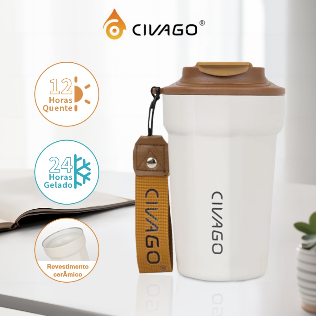 Civago Copo Termico 380ml 24h frio 12h quente cafe cha revestimento ...