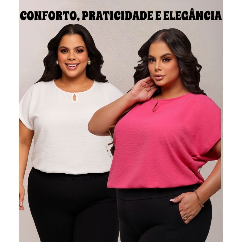 Blusa Feminina Soltinha Confortável Linda Plus Size Duna Cores Lisas ...