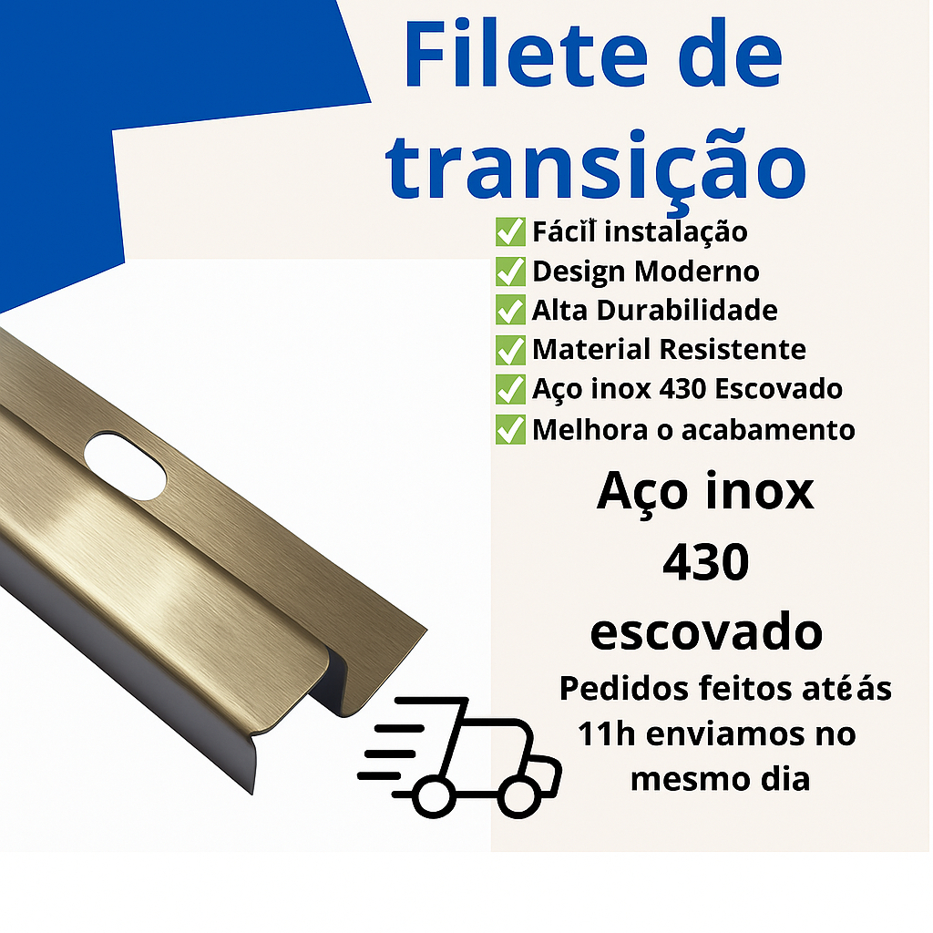 Perfil Filete P escovado em Aço Inox Prata 430 - Acabamentos Transição ...