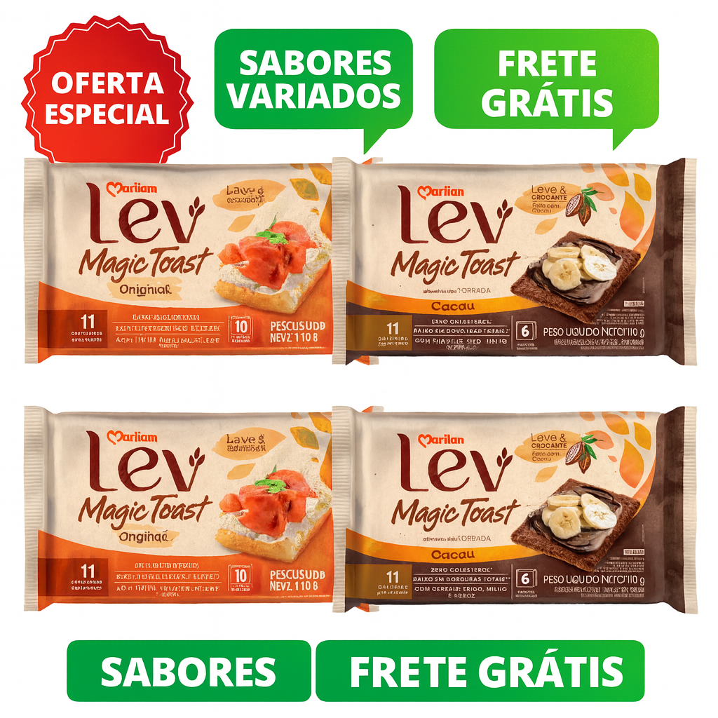 Kit C/4 Torradas Lev Magic Toast 110g – Sabores Original e Cacau ...