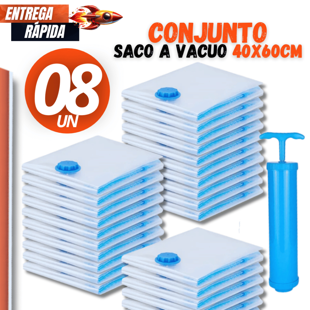 Kit 08 Sacos à Vaco 40X60 Organizador Saco a Vácuo Mala Roupas Com ...