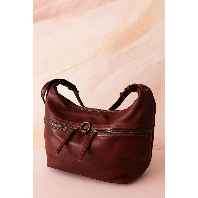Bolsa Shoulder Wine, Meia Lua, Couro Avermelhado com Alça de Cinto com ...