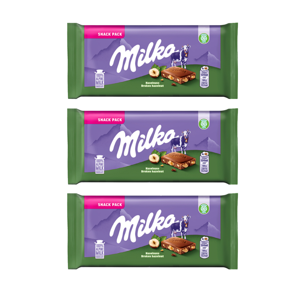 3 Chocolate Milka Snack Pack Hazelnut Avela Triturada 45g | Shopee Brasil