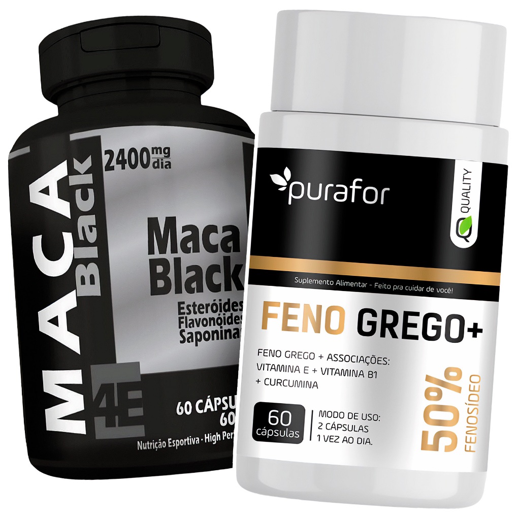 Maca Negra 60caps + Feno Grego c/ vitaminas 60caps Suplemento Natural Energia e Desempenho ...