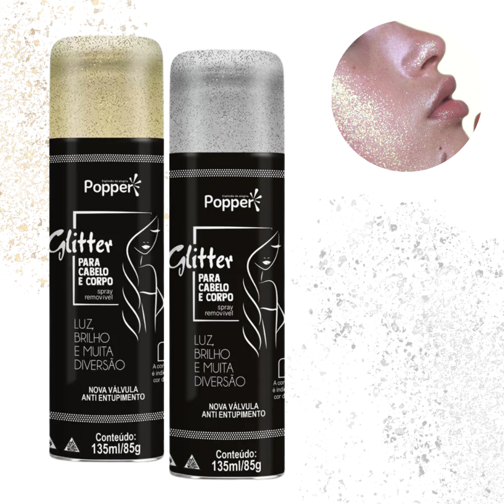 Spray Glitter Prata e Dourado 150ml | Brilho para Cabelo, Corpo e ...