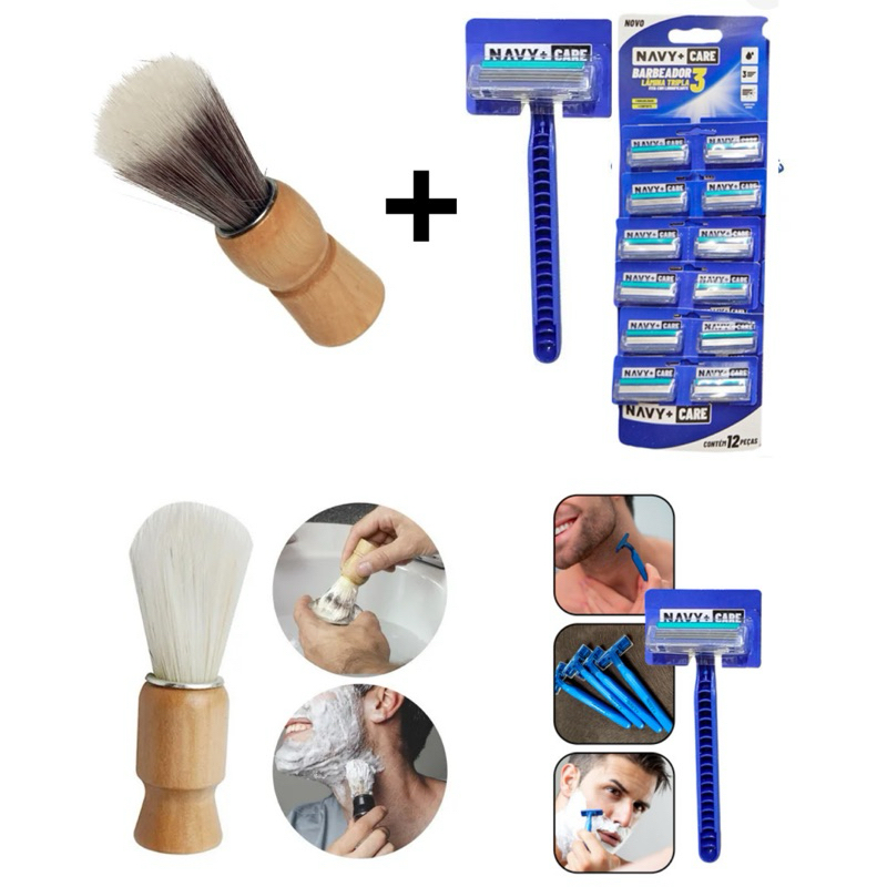 Kit Aparelho de Barbear (12 Unidades) + Pincel de Barbear | Shopee Brasil
