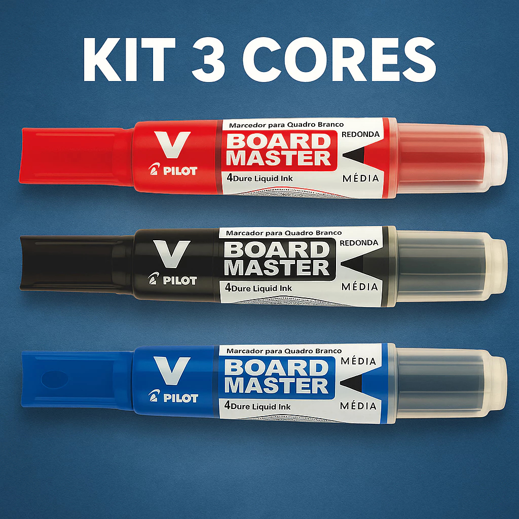 Kit 3 Pincel Marcador Quadro Branco Pilot V-Board Master Azul Preto ...