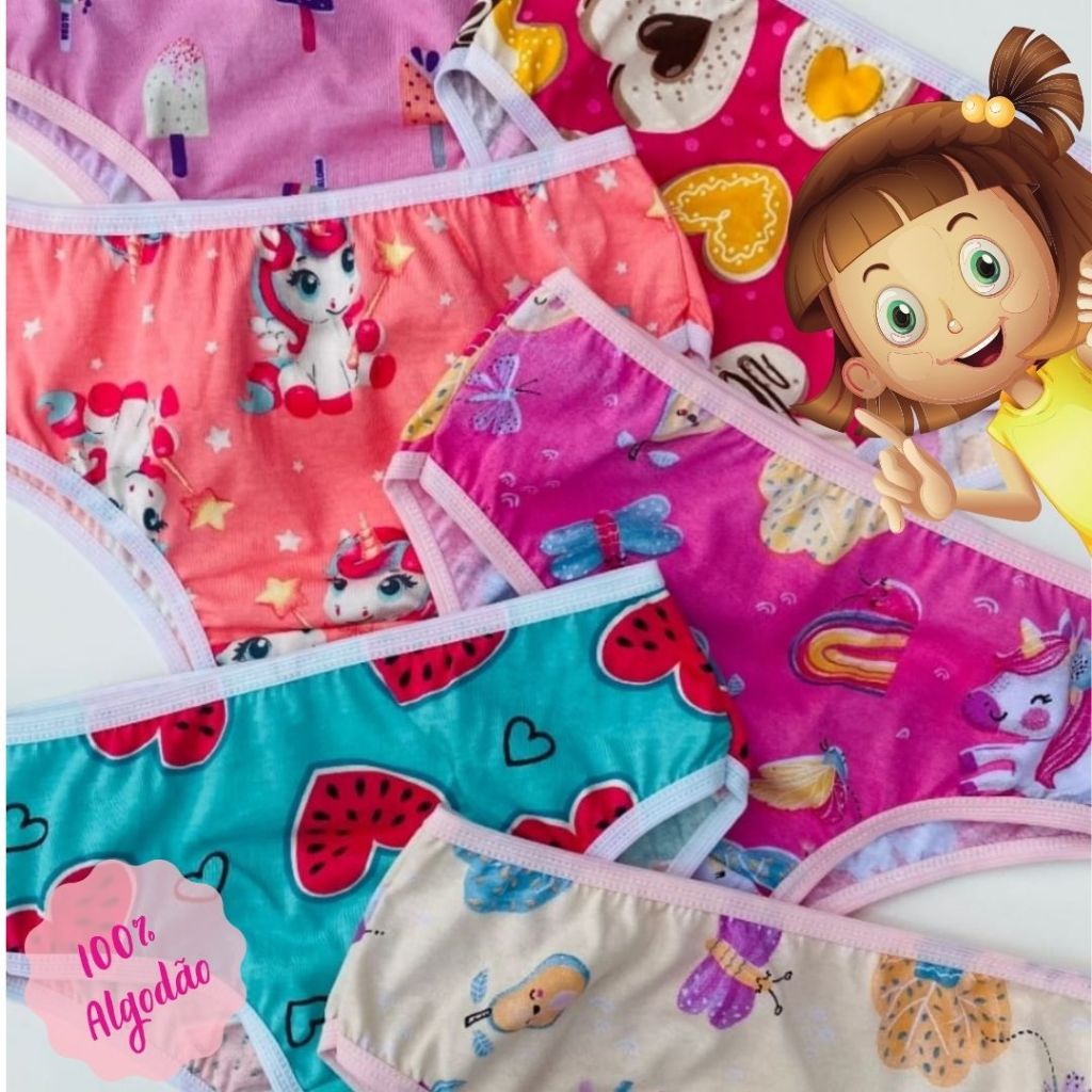KIT 5 Calcinhas Infantis 100% ALGODÃO muito confortáveis e lindas ...