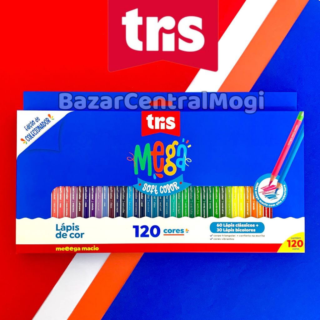 Lápis de Cor 120 Cores Tris Mega Soft Color Triangular Ultra Macio ...