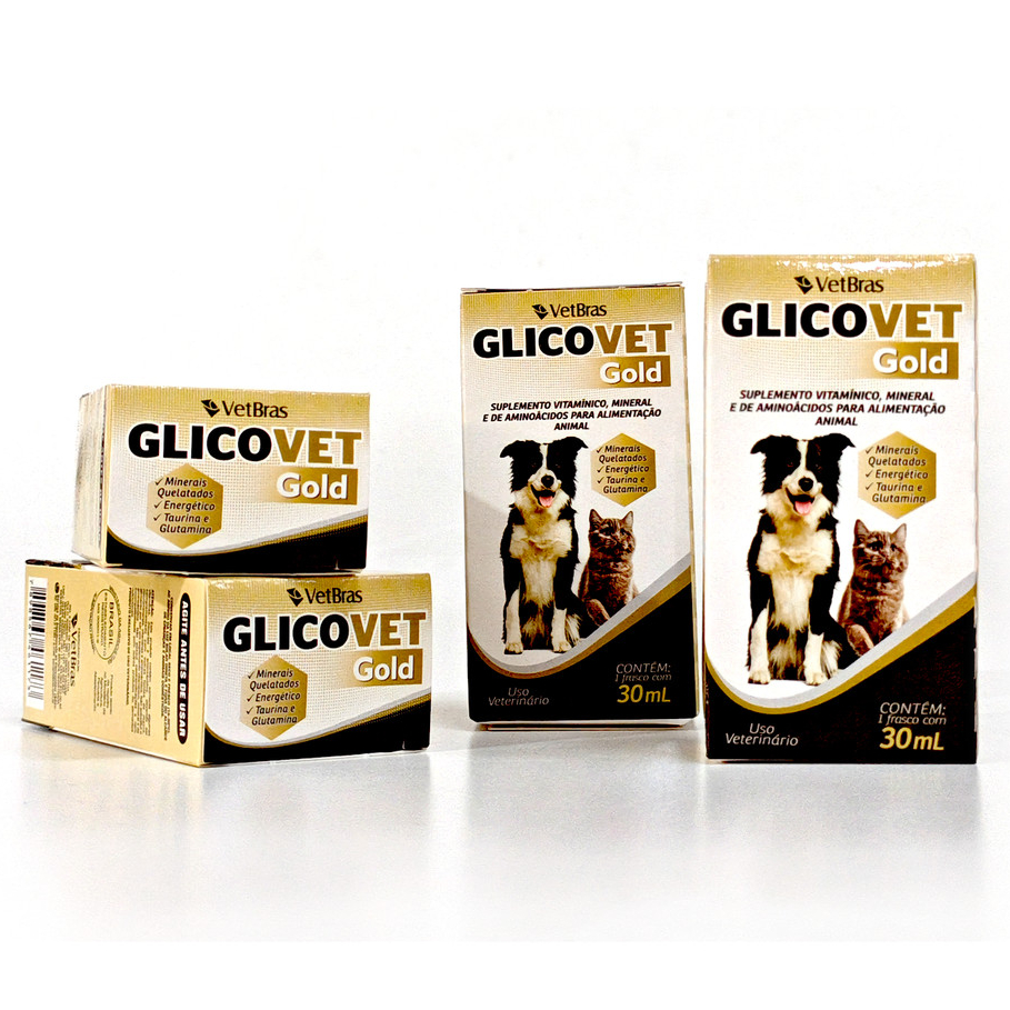 Kit 4 Glicovet Gold Suplemento Vitamínico Cães Gatos 30ml | Shopee Brasil