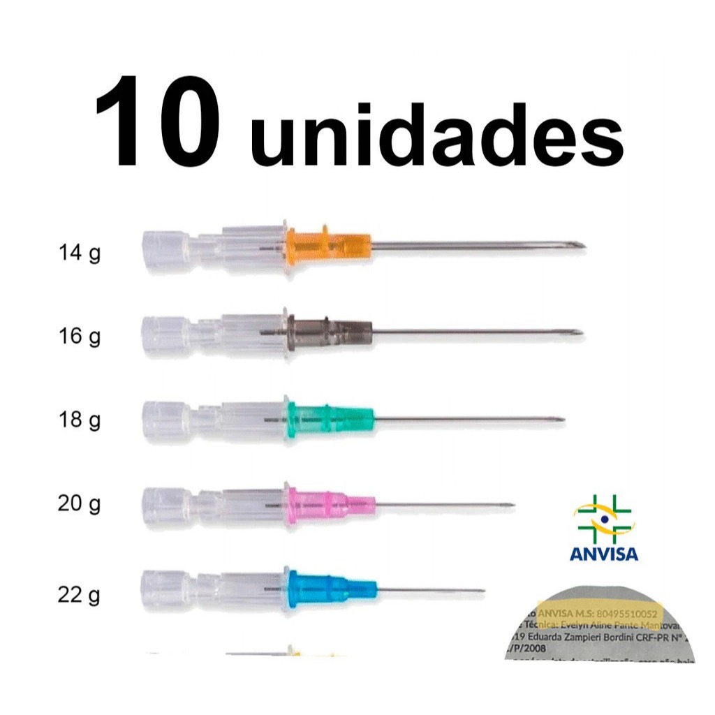 Kit 10 cateter jelco intravenoso Estéril Body piercing 14 16 18 20 22 ...