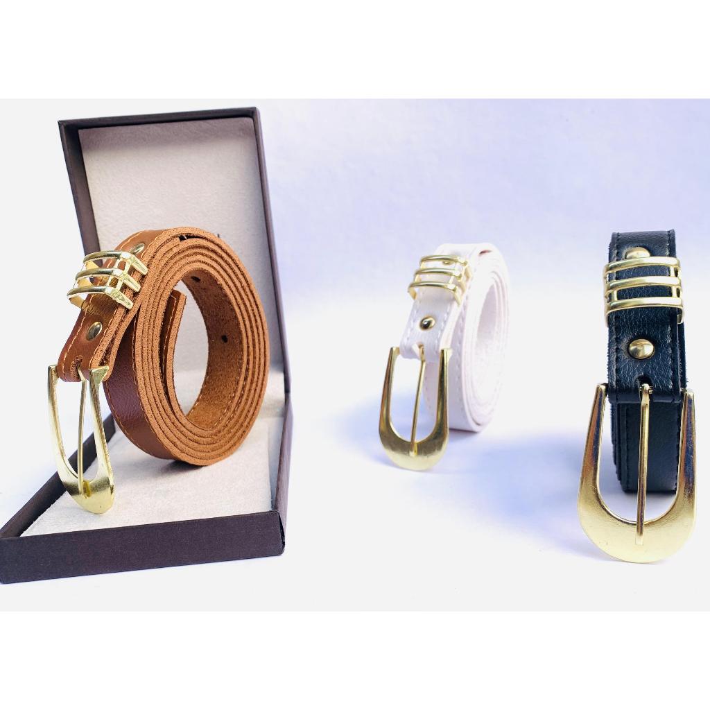 Cinto feminino de couro minimalista 2 cm fivela dourada costurado PMG ...