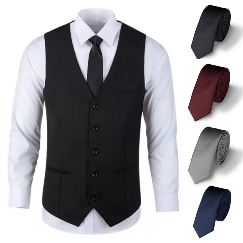 Kit Colete Social Slim P/ Ternos e Eventos + Gravata Masculina - Várias ...