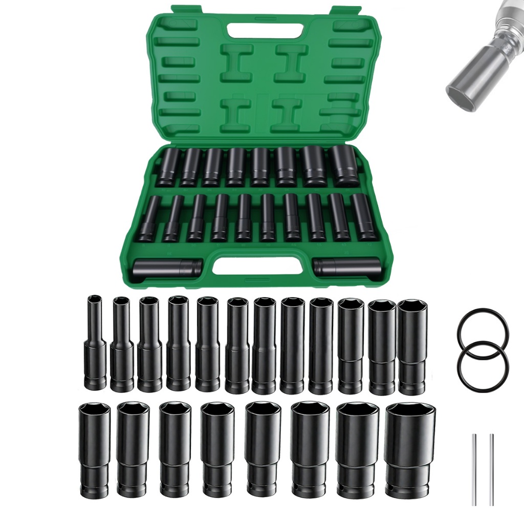 Kit Jogo Soquetes De Impacto 1/2 Pol. Longos Com 20 Peças 10 Peças/15 ...