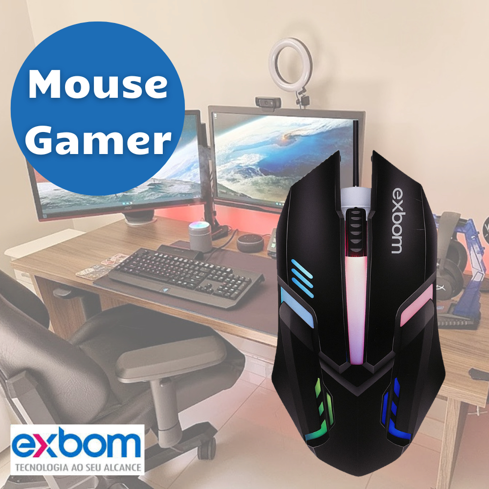 Mouse Gamer Óptico Com Led Rgb Usb Exbom Preto 1200 Dpi | Shopee Brasil