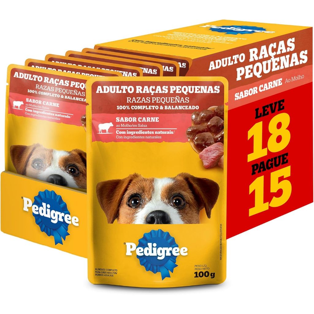 Ração Úmida PEDIGREE Sachê Sabor Carne Para Cão Pequeno Pacote 18 ...
