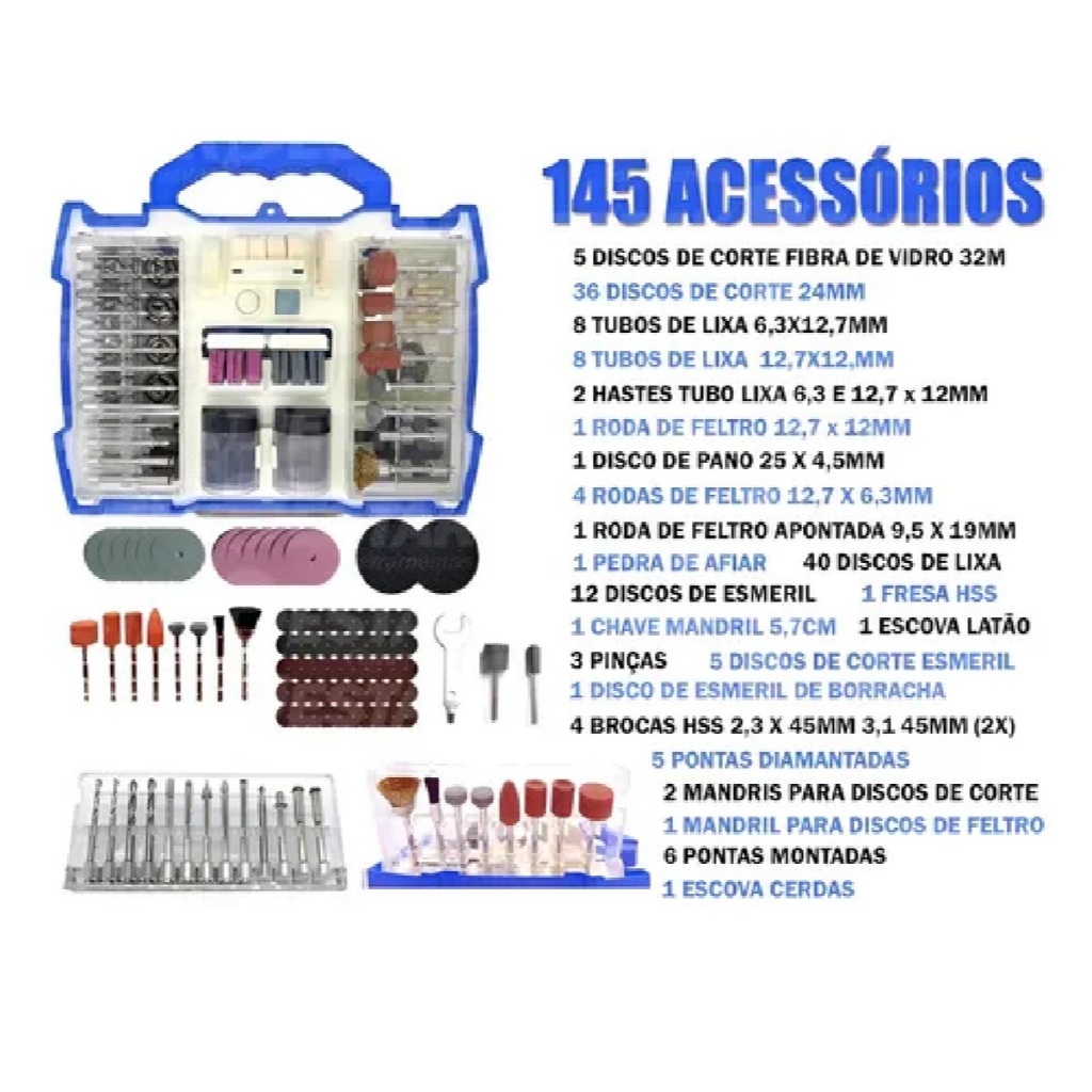 KIT ACESSORIOS PARAMICRO RETIFICA DREMEL145PÇS WESTERN | Shopee Brasil