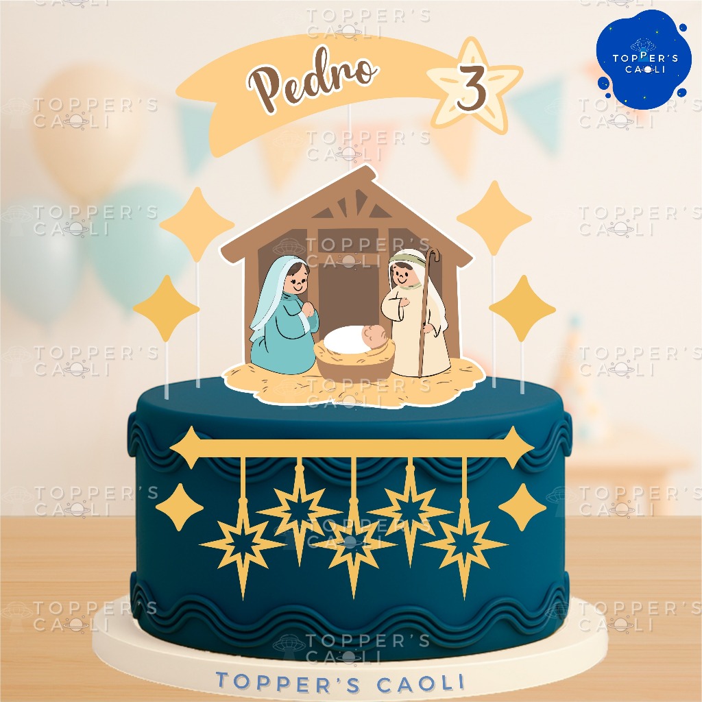 Topo de Bolo de Natal Nascimento Jesus (Topper Personalizado) Natalino ...