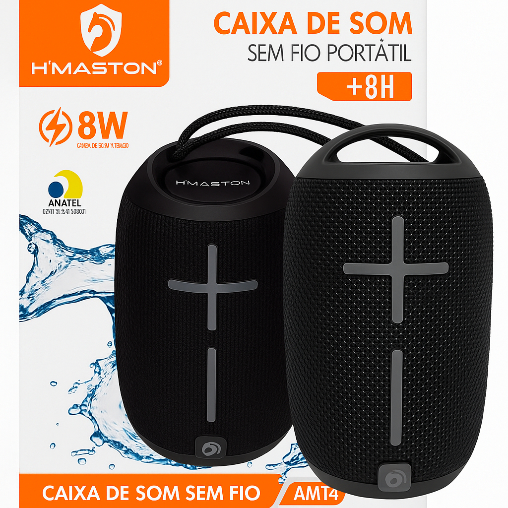 Caixa de Som Bluetooth Portátil H’Maston AM14 – 8W Potência, Bateria 8h ...