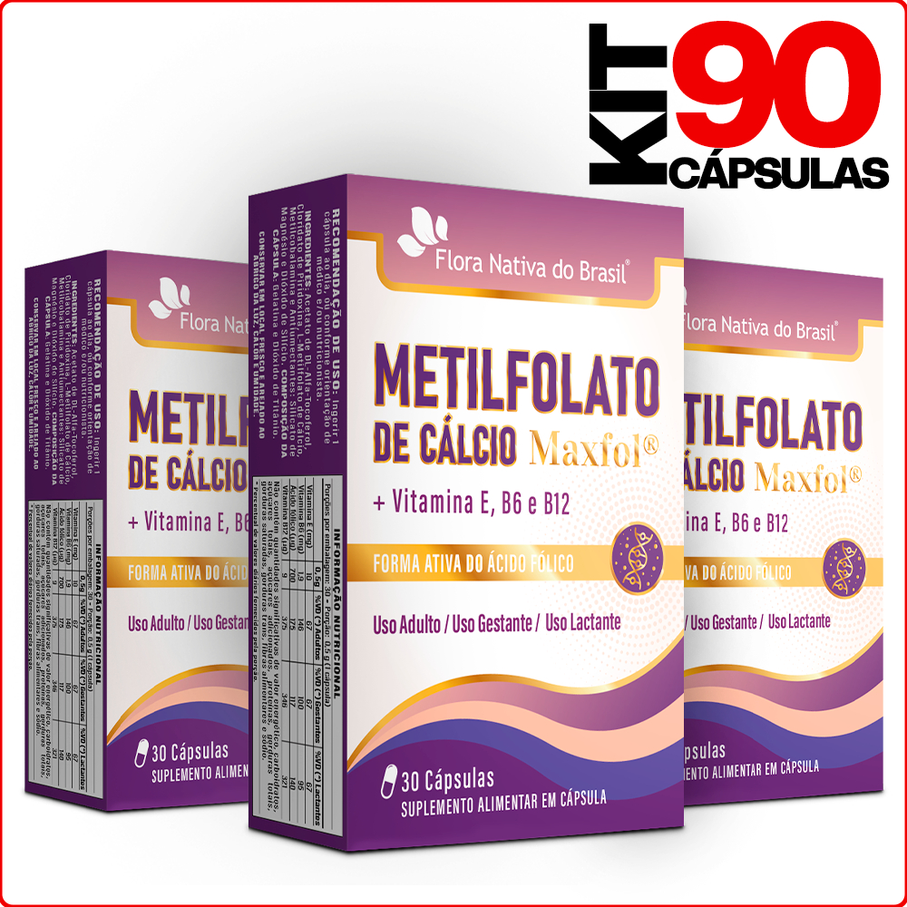3 KIT Metilfolato De Cálcio Maxfol + Vitamina E, B6 e Metilcobalamina ...