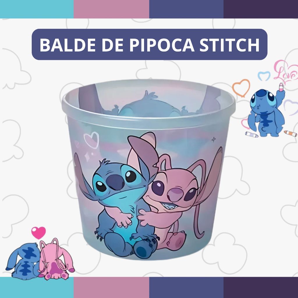 Balde de Pipoca Stitch Disney Azul 2,5L Personagem Infantil Cinema ...