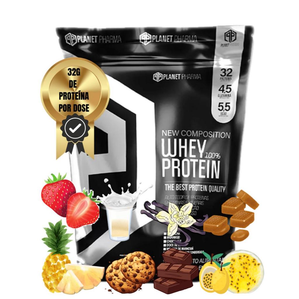 100% Whey Protein 2kg 32g Proteína / Dose - Planet Pharma | Shopee Brasil