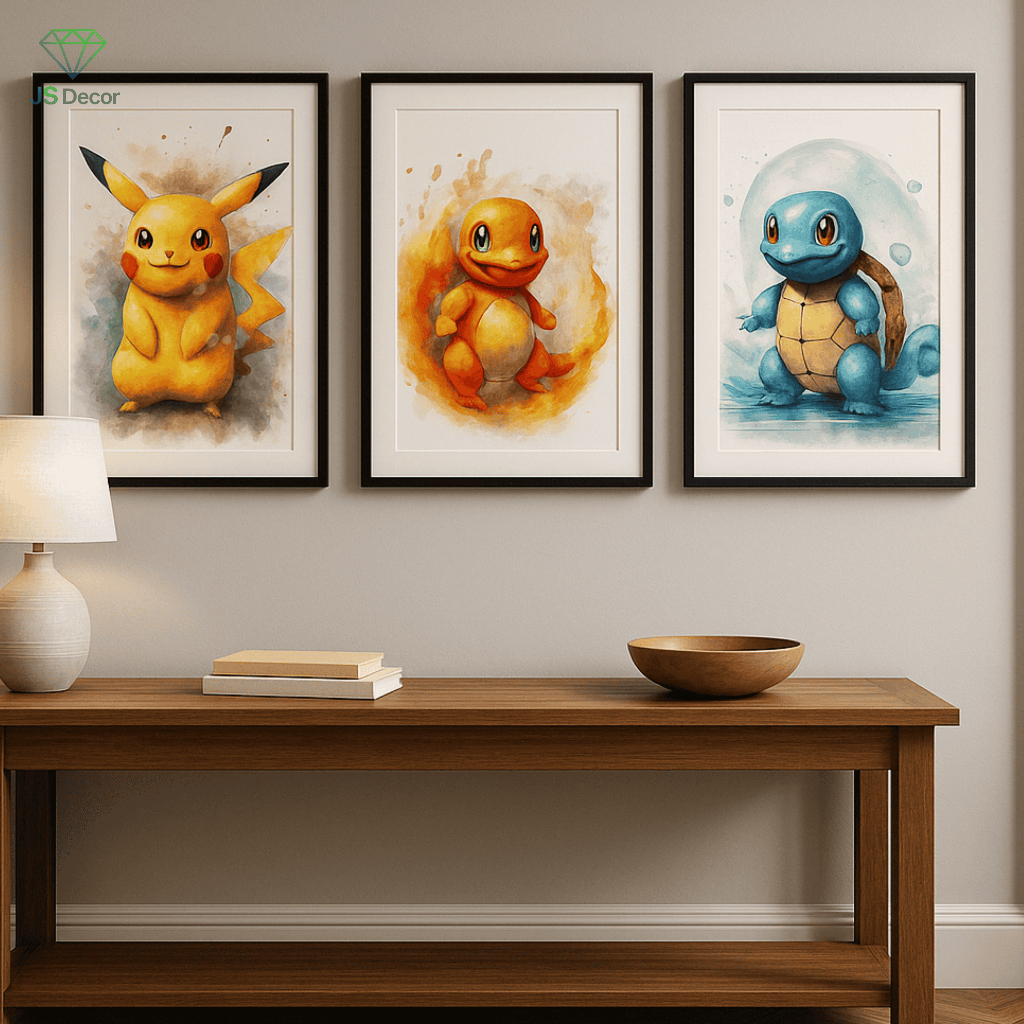 Quadros Decorativos 3 Peças Pokémon Pikachu Infantil Moderno Sala ...