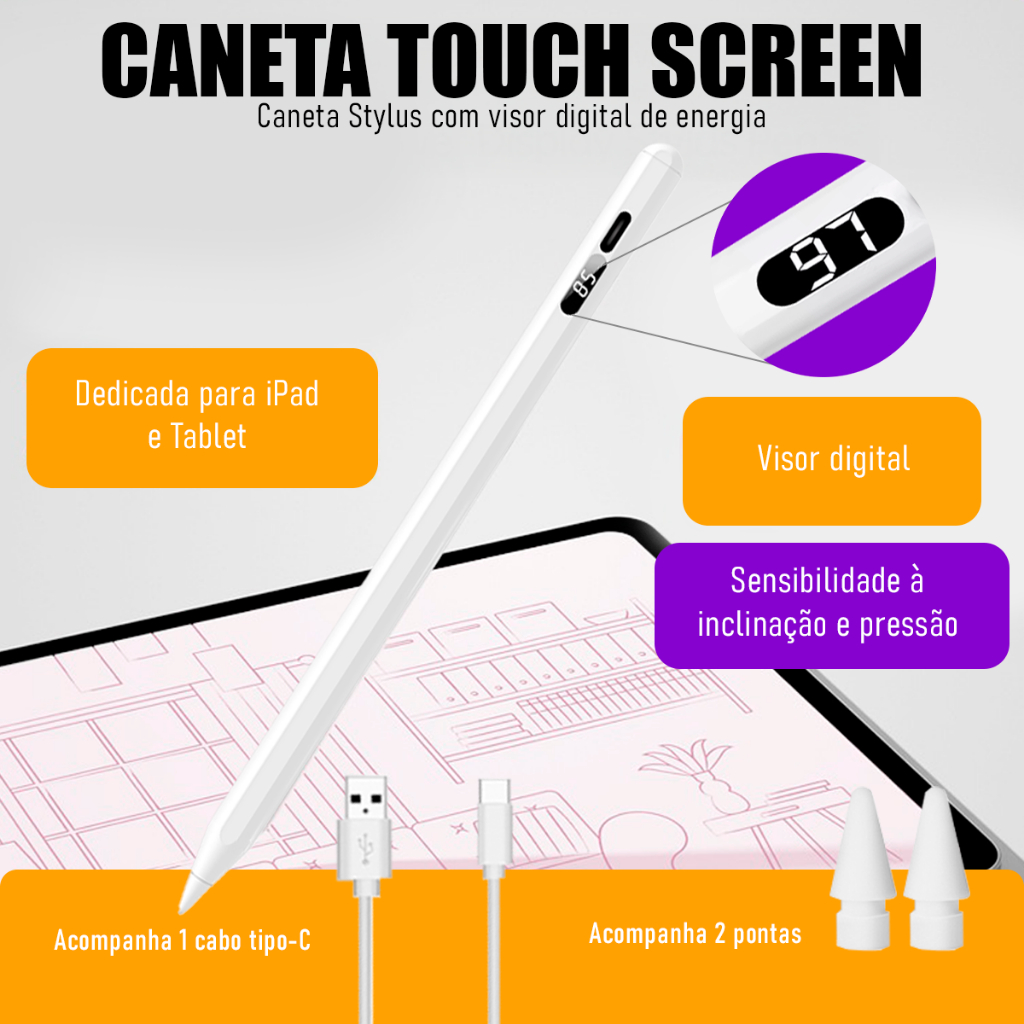 Stylus Pen Caneta Touch Screen Ponta Fina Desenho iPad iPhone Android ...