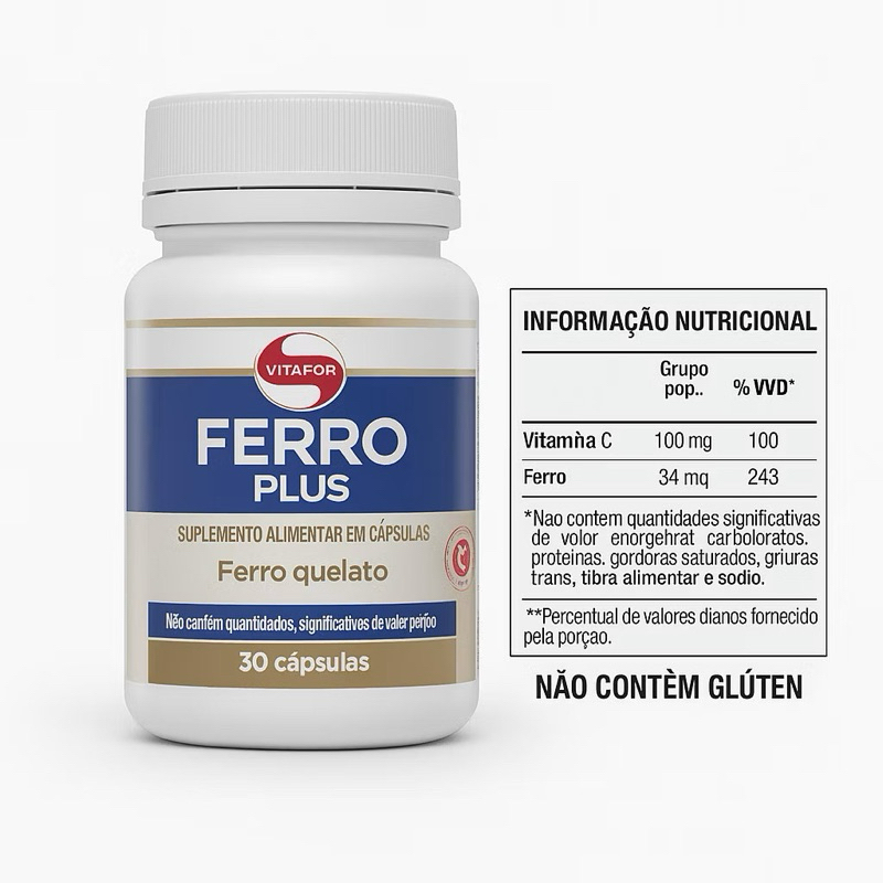 Ferro Quelato Plus Com Vitamina C Vitafor 30 Cps - Original | Shopee Brasil