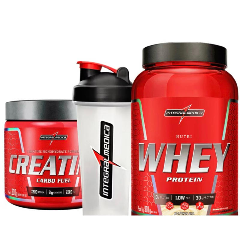 Kit Coqueteleira 600ml + Nutri Whey Pote 900g + Creatina Carbo Fuel ...