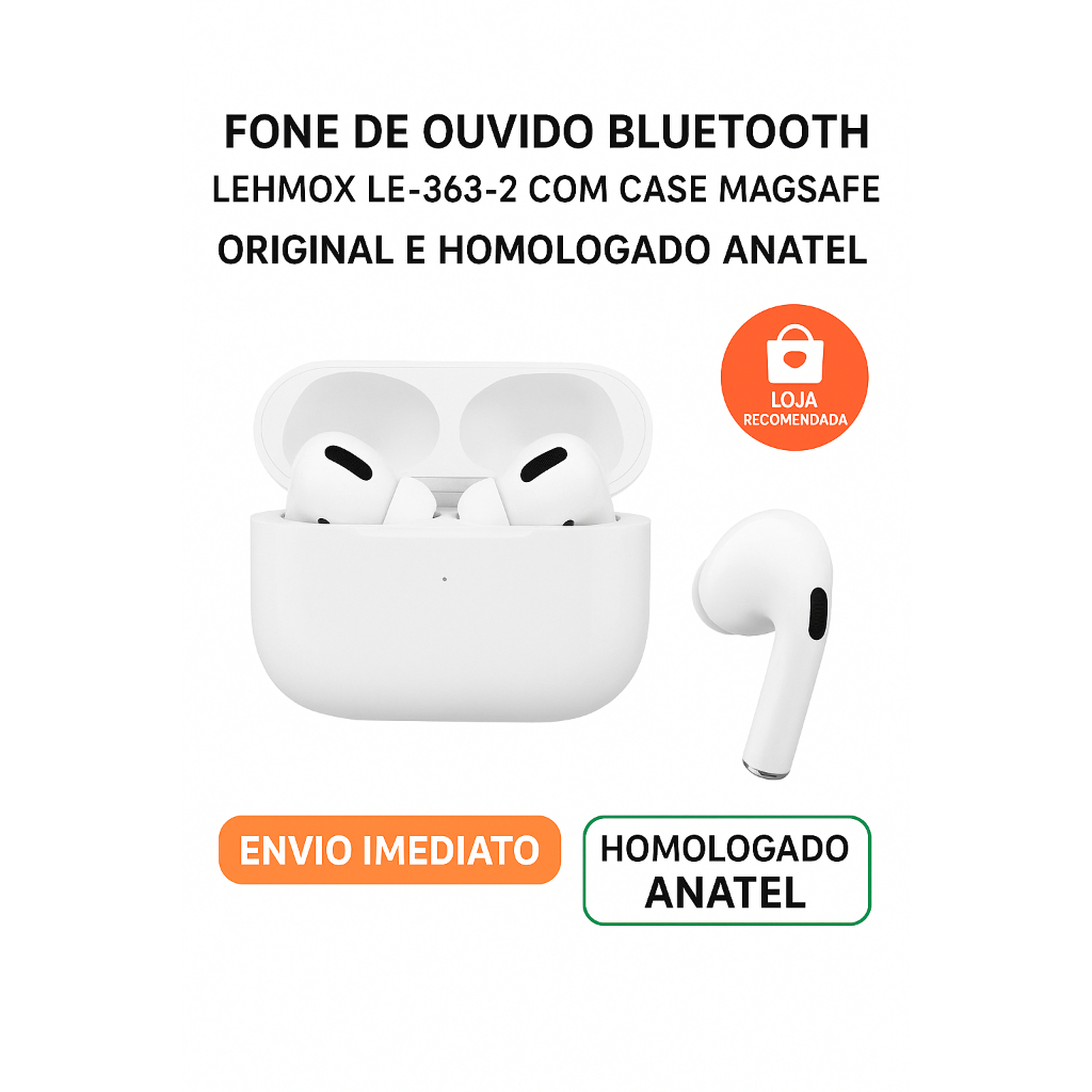 Fone de Ouvido Bluetooth Lehmox LE-363-2 com Case MagSafe - Original e ...